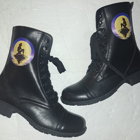 Disney | Shoes | Disney Little Mermaid Black Combat Boots New 9 | Poshmark